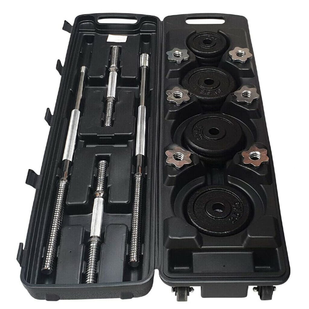 50kg Adjustable Cast Iron Dumbbells and Barbell Set – Chrome Kit